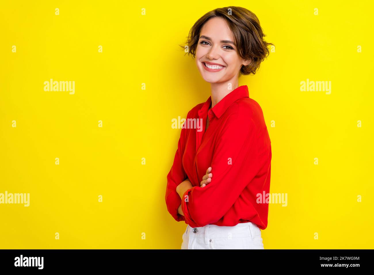 Side profile photo of satisfied gorgeous lovely woman with bob ...