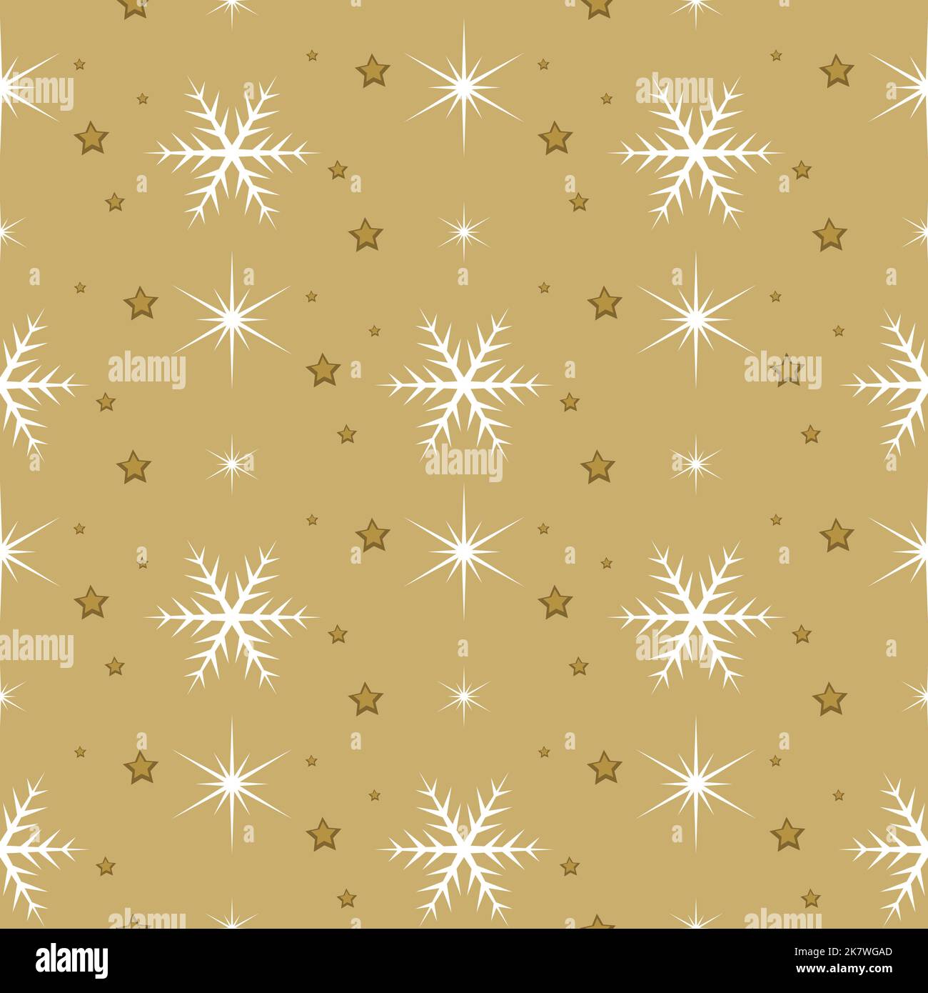 Seamless pattern with white snowflakes and stars on gold background ...