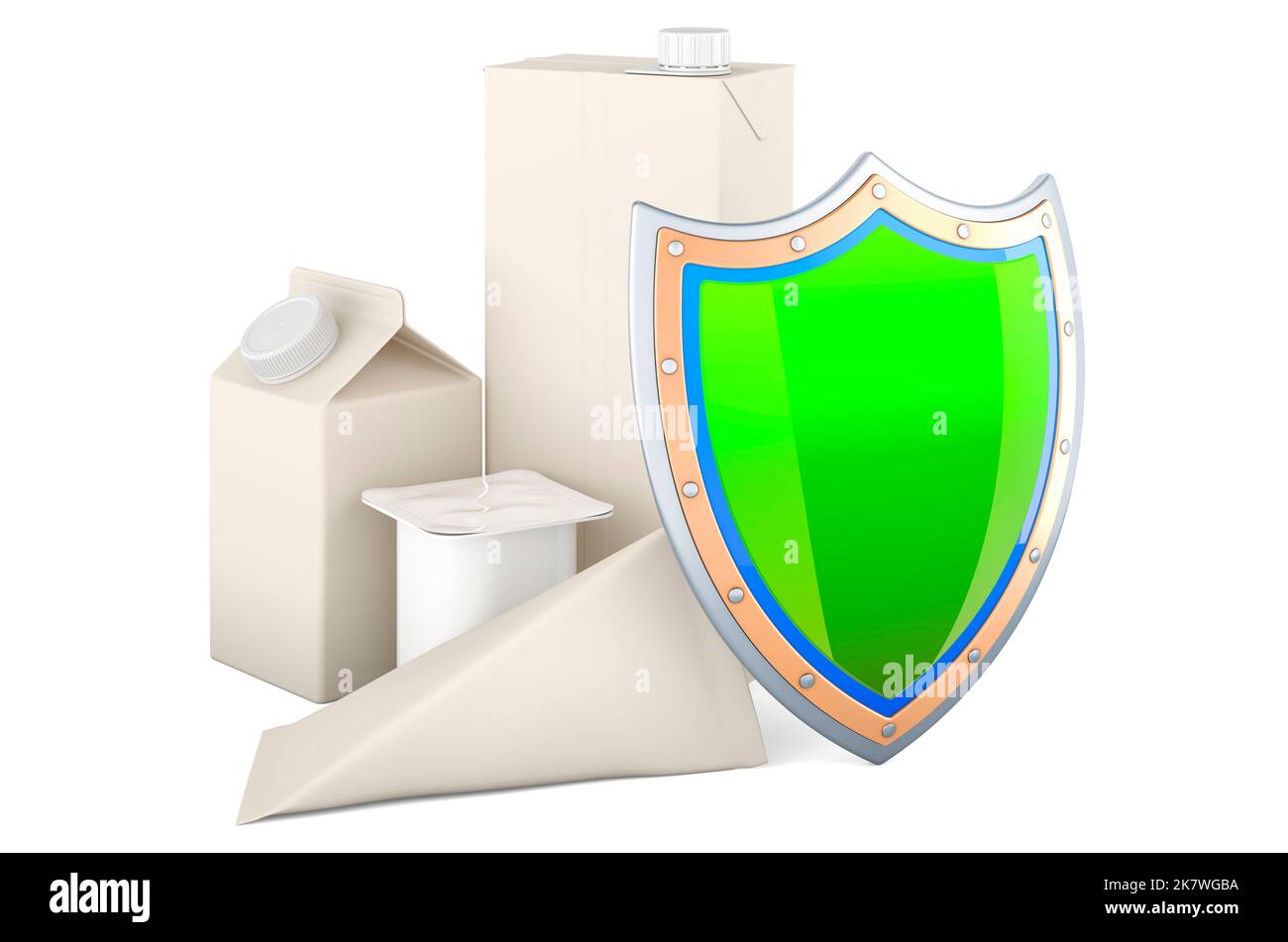 Packaging for dairy, juice products with shield, 3D rendering isolated ...