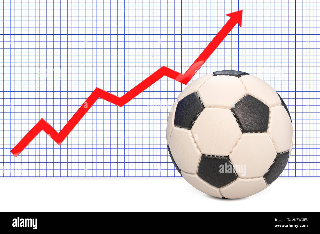 Soccer ball with growing chart. 3D rendering isolated on white ...