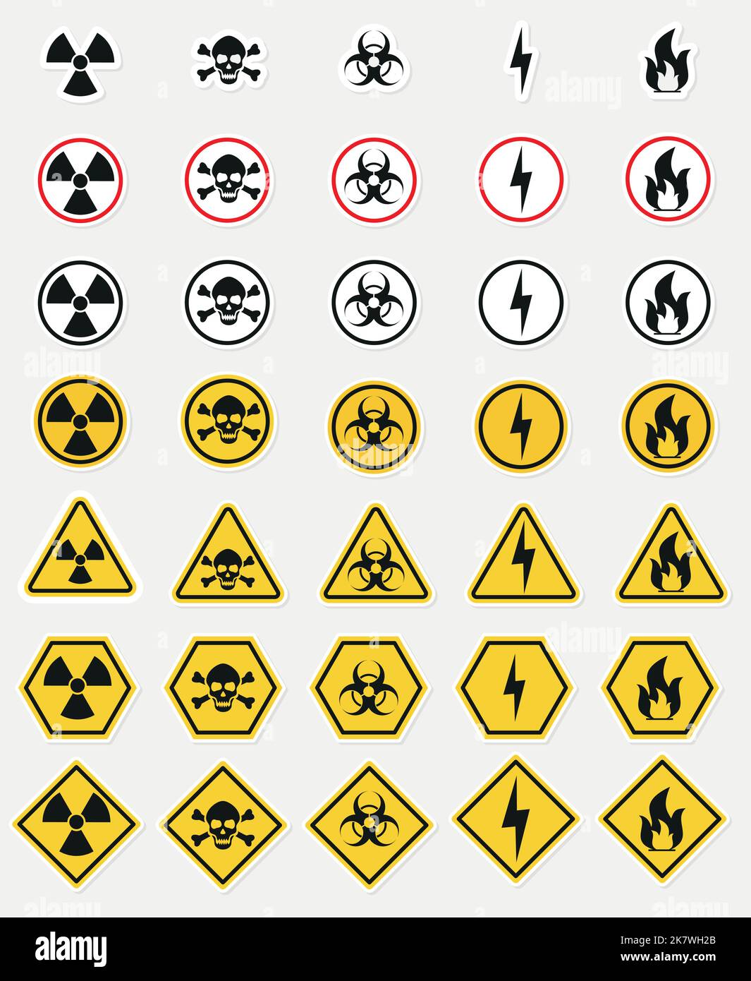 Danger warning circle yellow sign. Radiation sign, toxic sign and ...