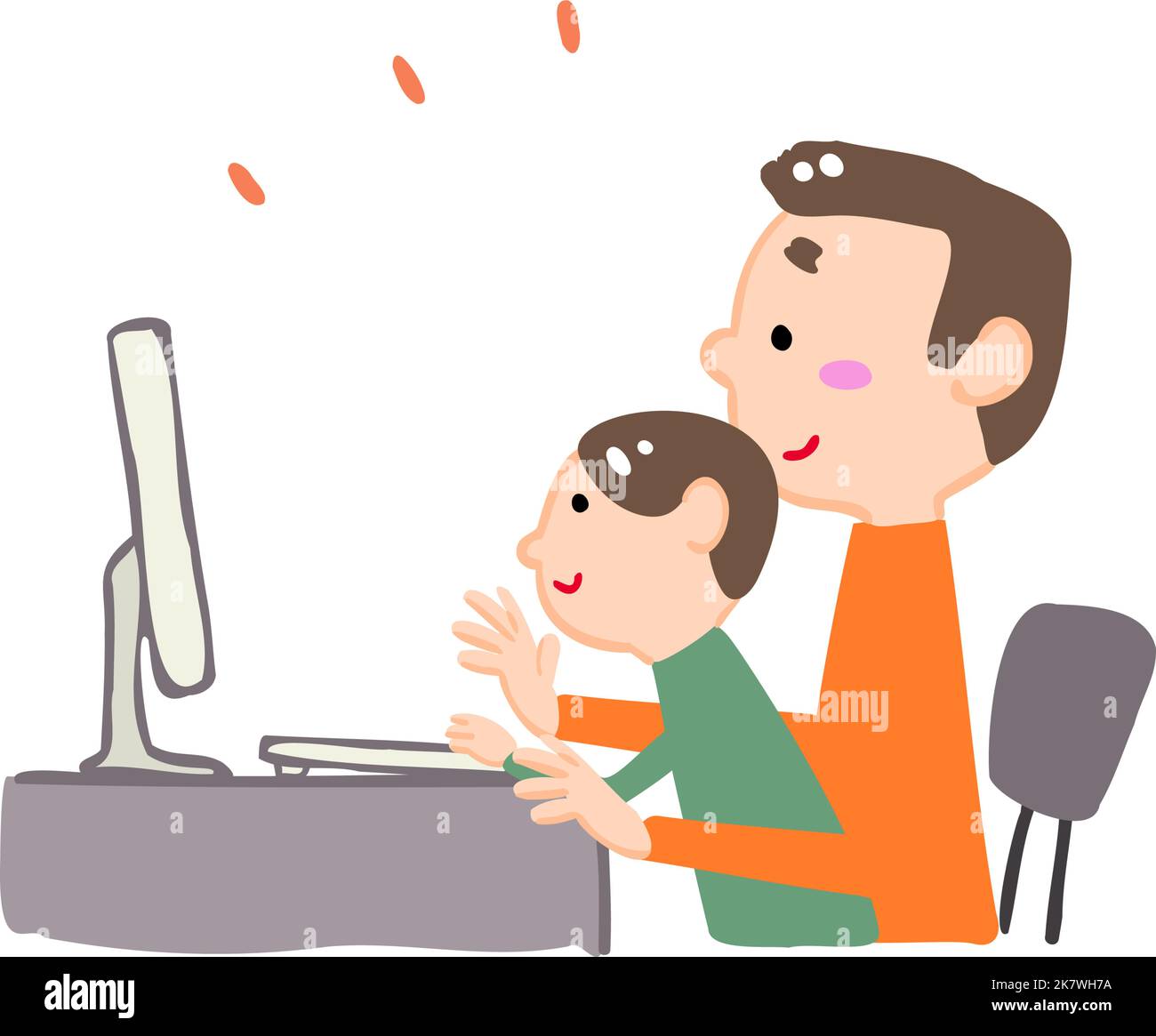 Illustration of a dad playing with a child during remote work Stock ...