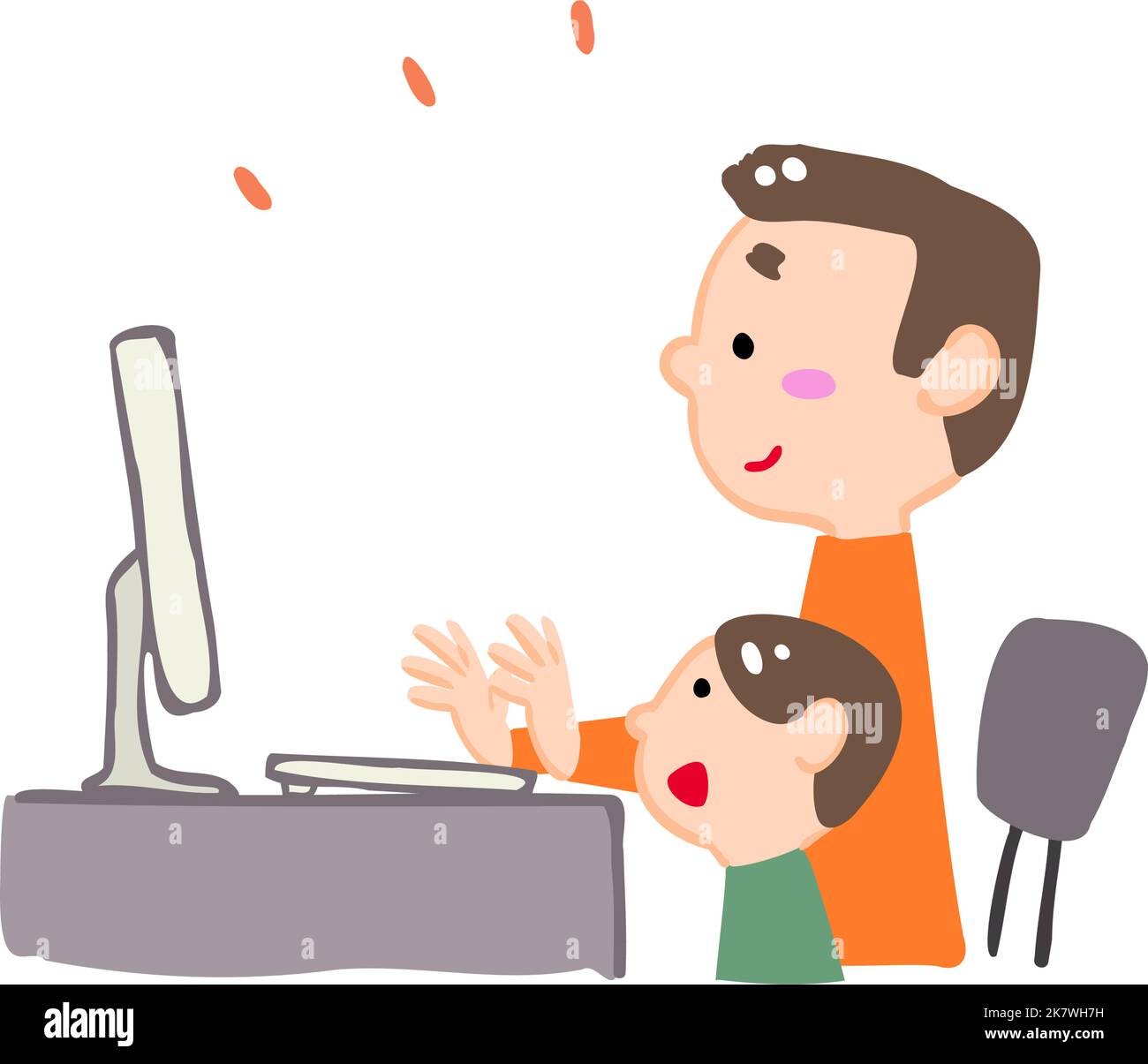 Illustration of a dad playing with a child during remote work Stock ...