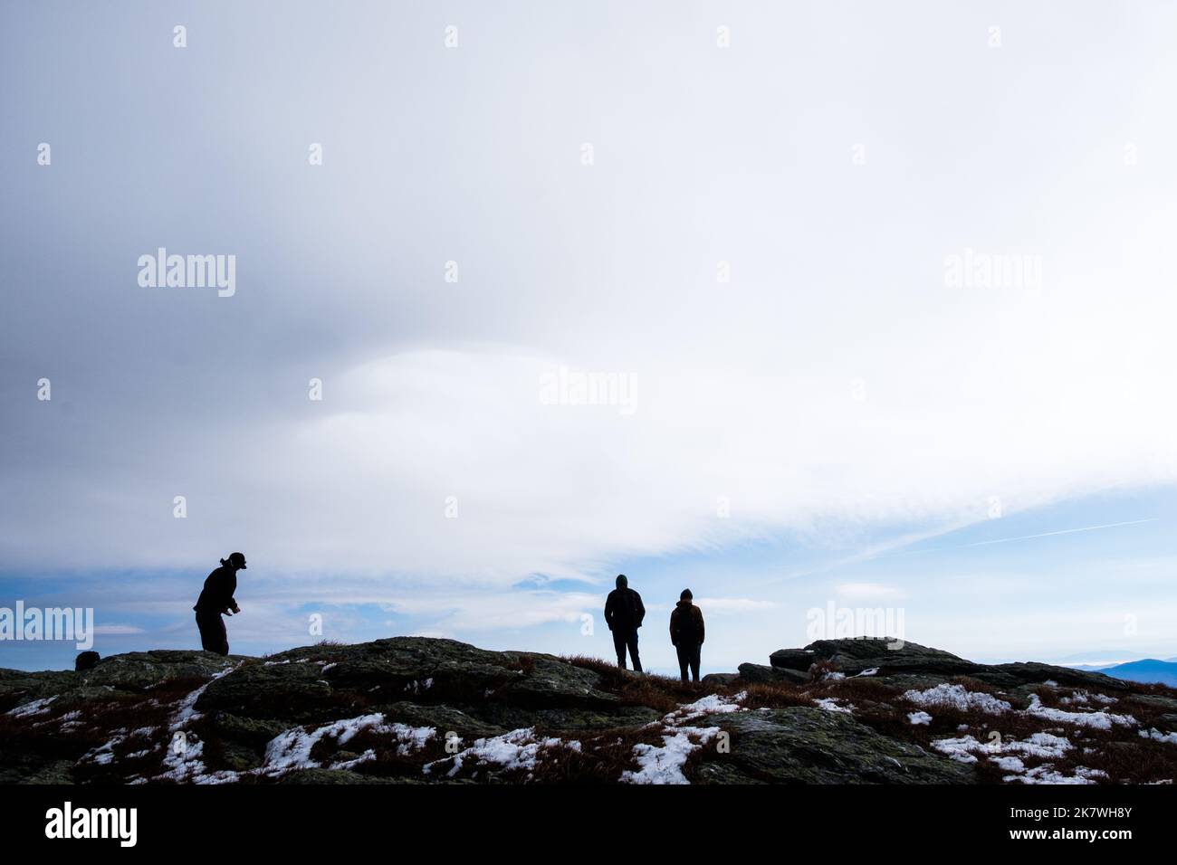 Autumn views and hikers on the summit ("The Chin") of Mt. Mansfield ...
