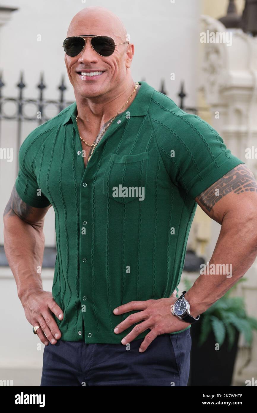 Actor Dwayne Johnson poses during the photocall for the presentation of the movie "BLACK ADAM ...