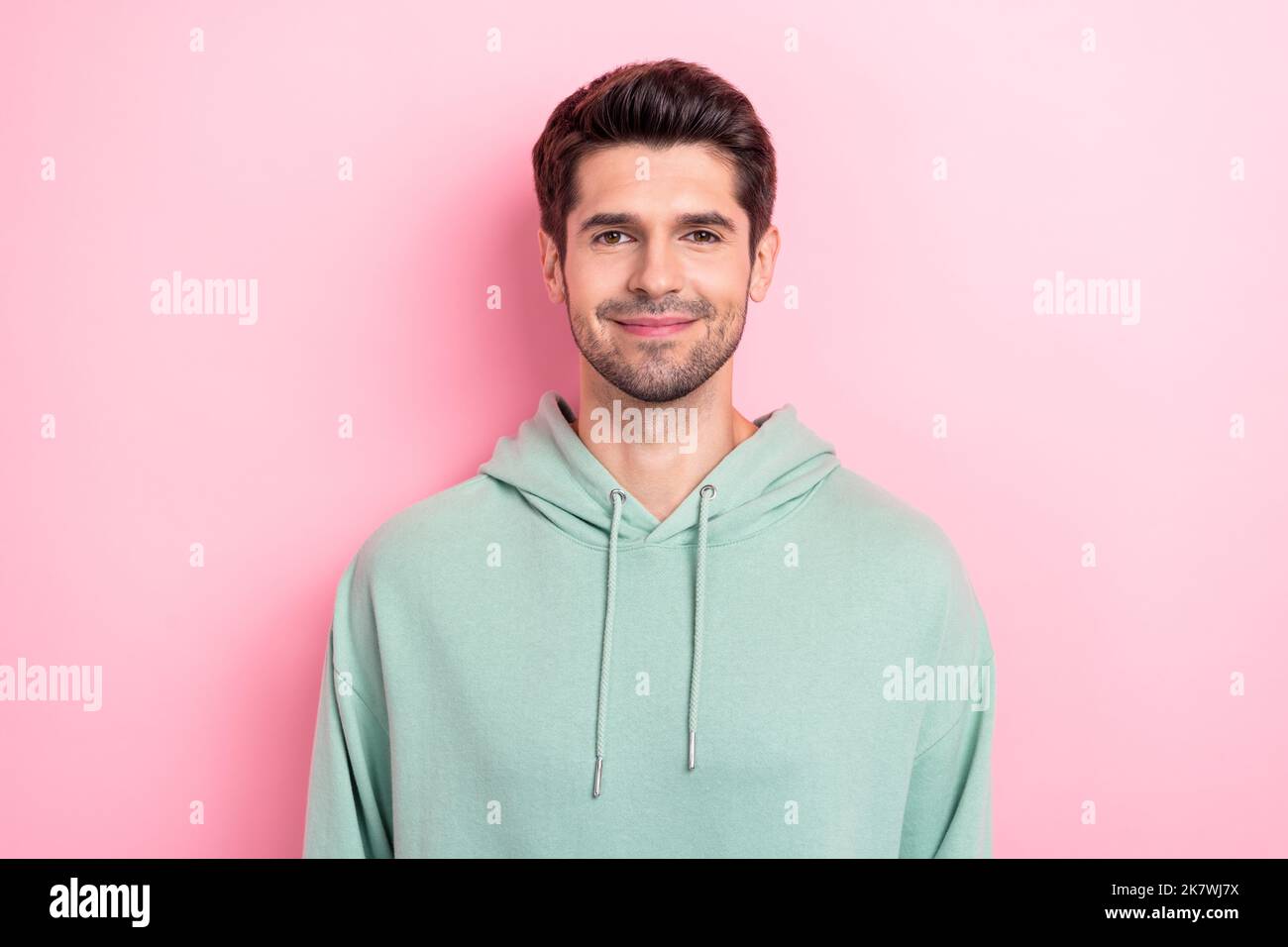 Closeup portrait photo of young handsome positive cute boyfriend macho ...