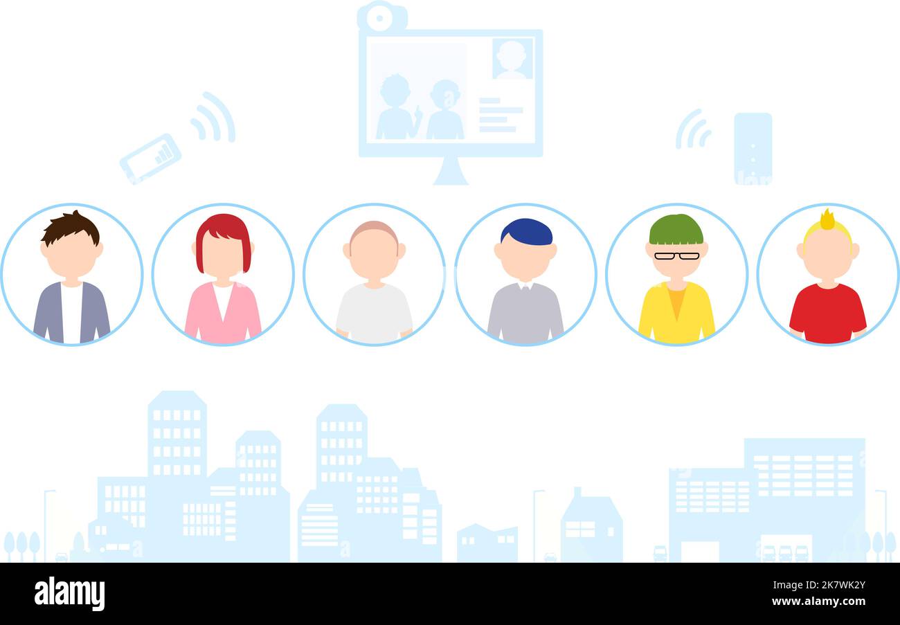 Telework image illustration-illustration set of people and cityscape ...