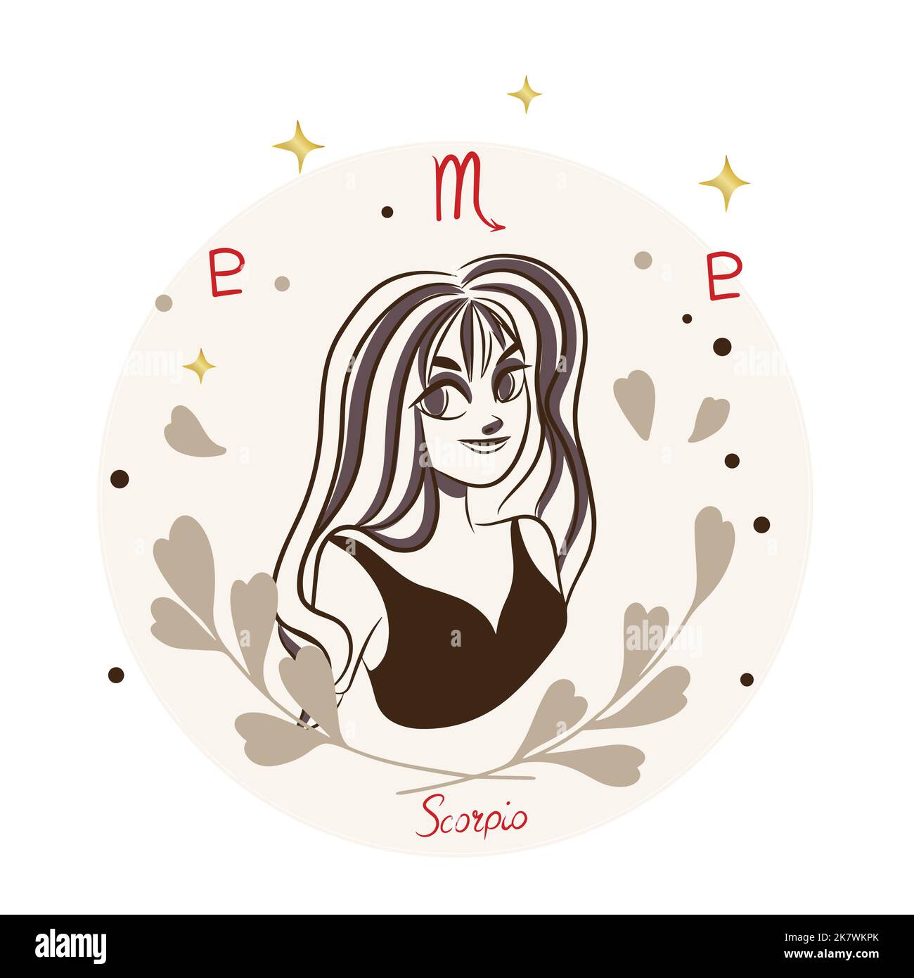 Scorpio, Zodiac sign, girl with jewelry, doodle style card Stock Vector ...