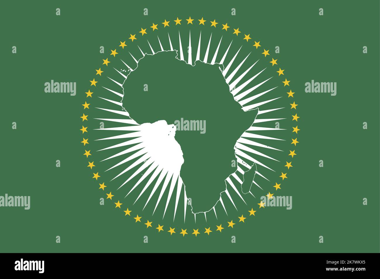 Flag of the African Union, dark green map of the African continent ...