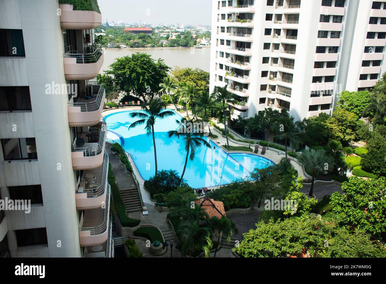 Aerial view landscape building garden and lawn with swimming pools of ...