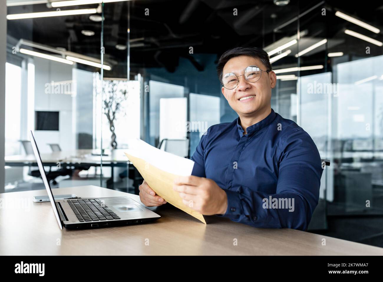 Portrait of successful businessman inside modern office building, asian ...