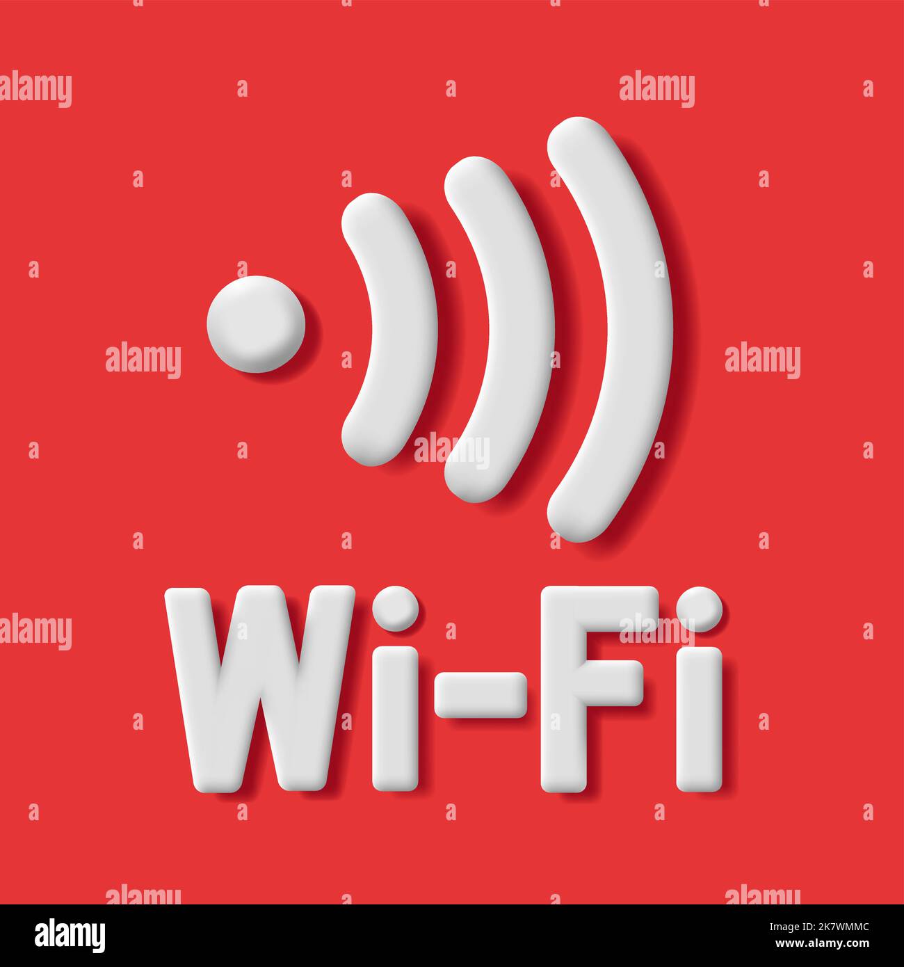 Wifi sign, volume white letters and symbol on red backdrop Stock Vector ...