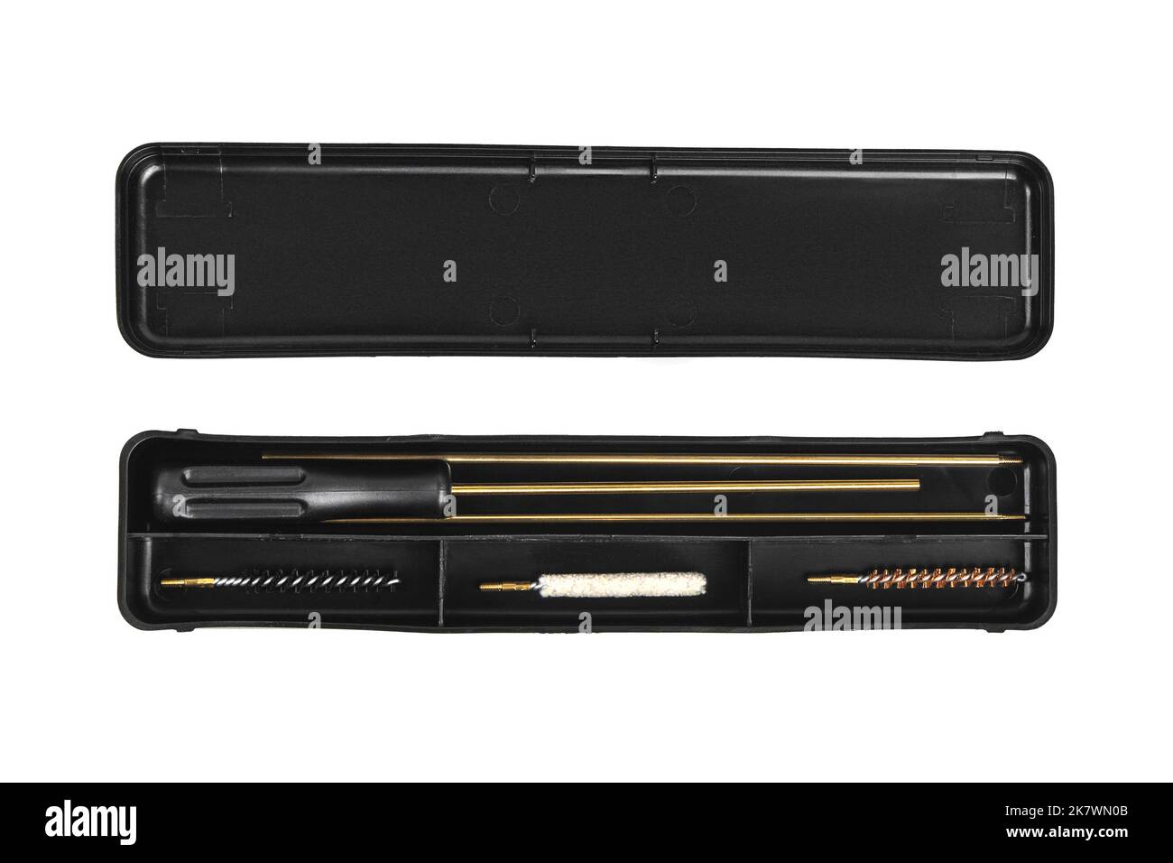 A set for cleaning weapons in a black case isolate on a white ...