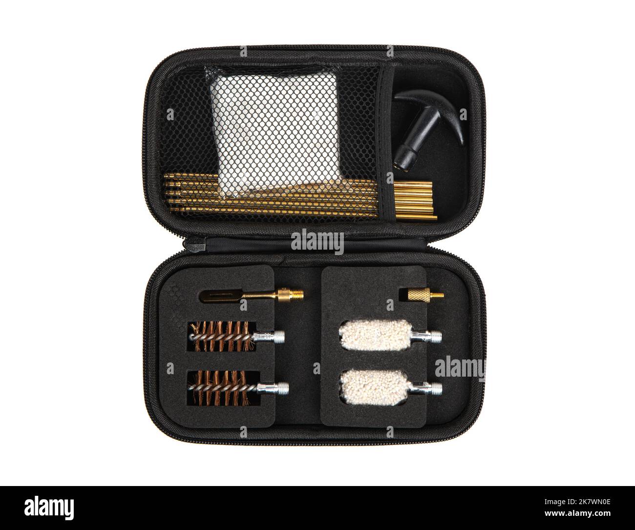 A set for cleaning weapons in a black case isolate on a white ...