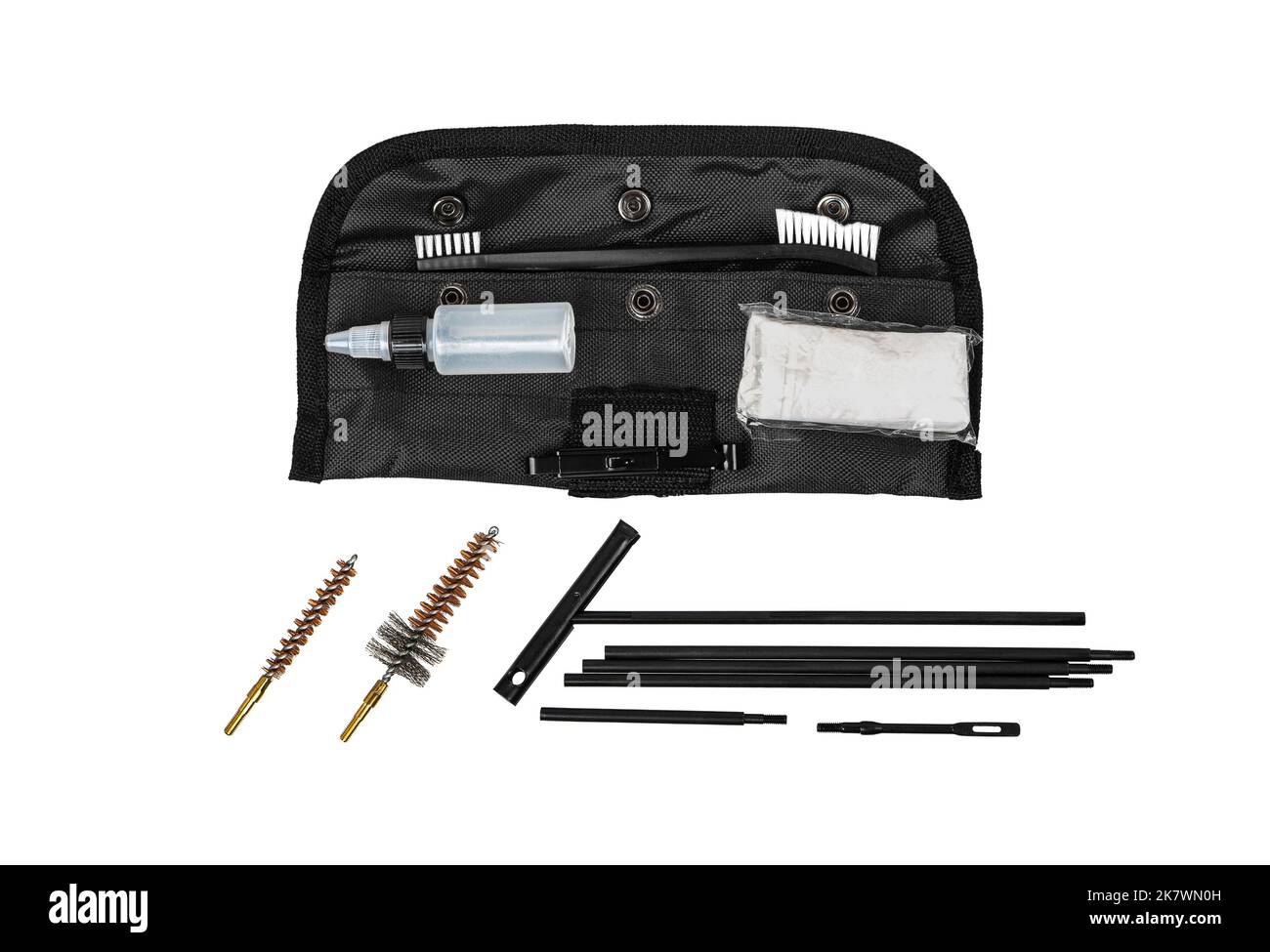 A set for cleaning weapons in a black case isolate on a white ...