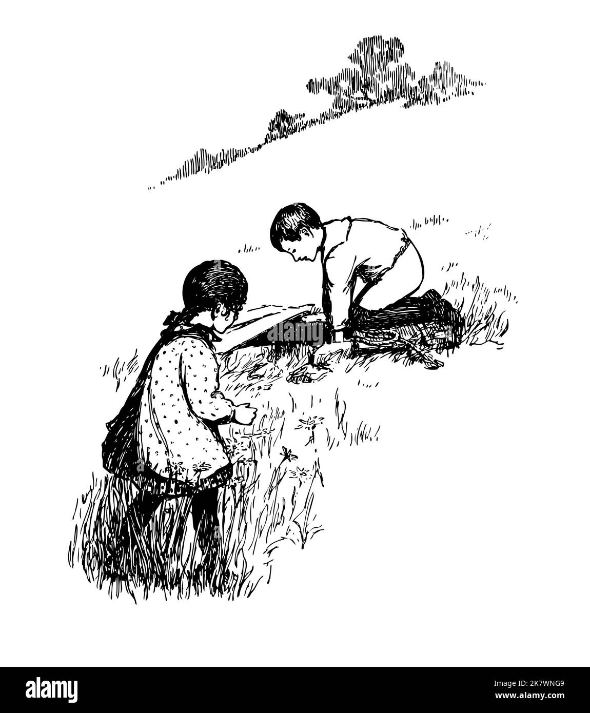 Two children looking at the ground for something lost Stock Vector ...