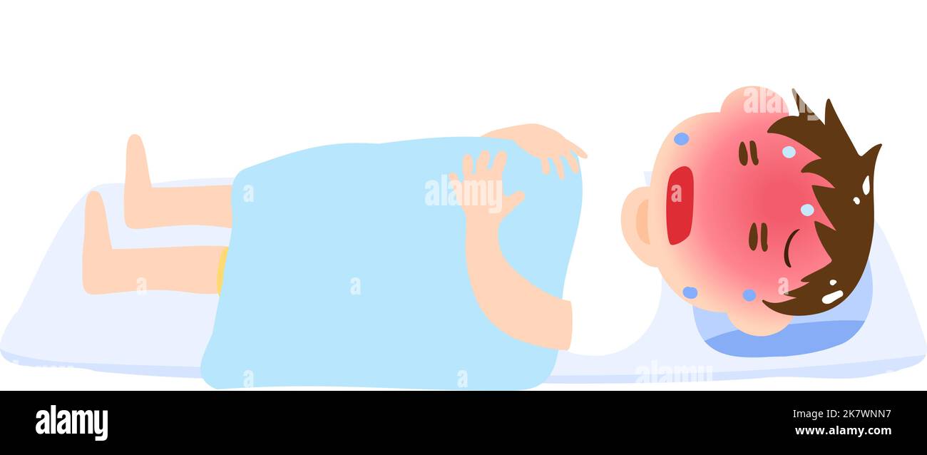 Illustration of a boy who has a fever in summer Stock Vector Image ...