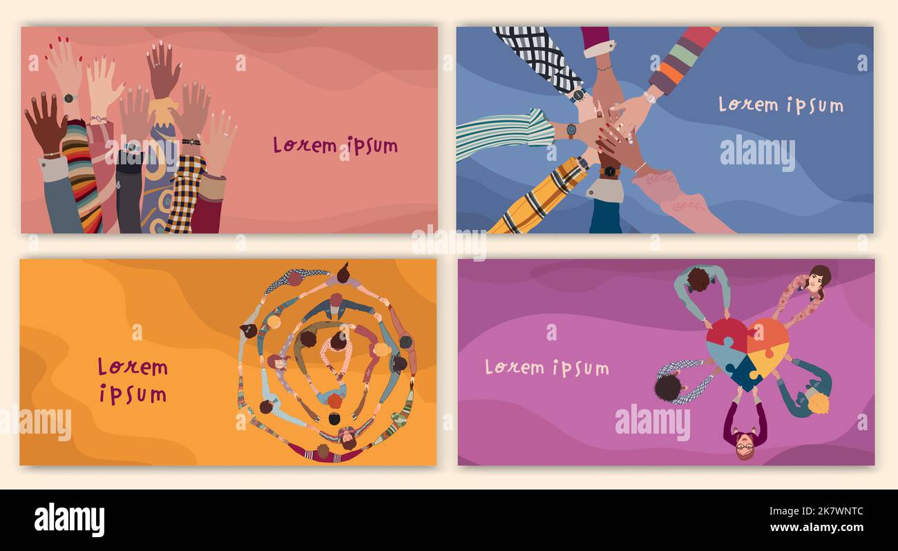 Volunteer multicultural people group concept. Editable set template ...