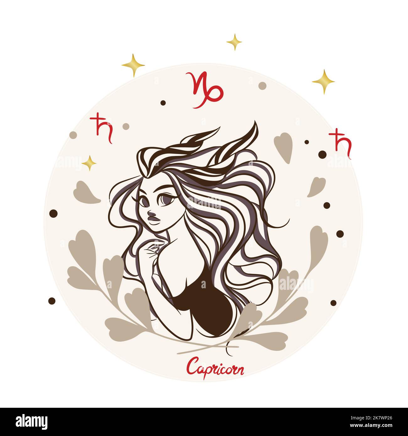 Girl with a beautiful hairstyle, cartoon, Capricorn, Zodiac sign ...