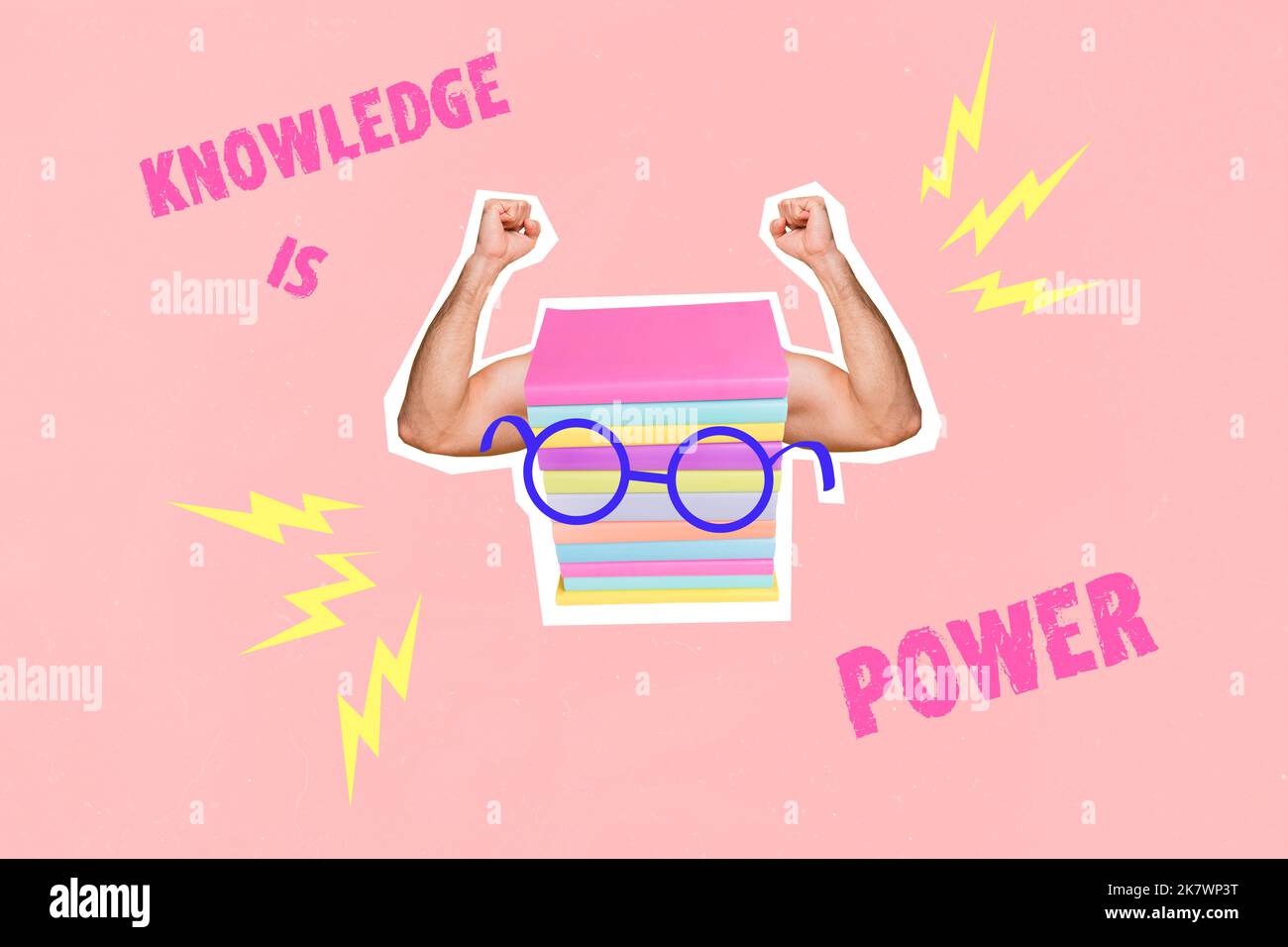 Creative abstract template graphics image of book stack showing arms ...