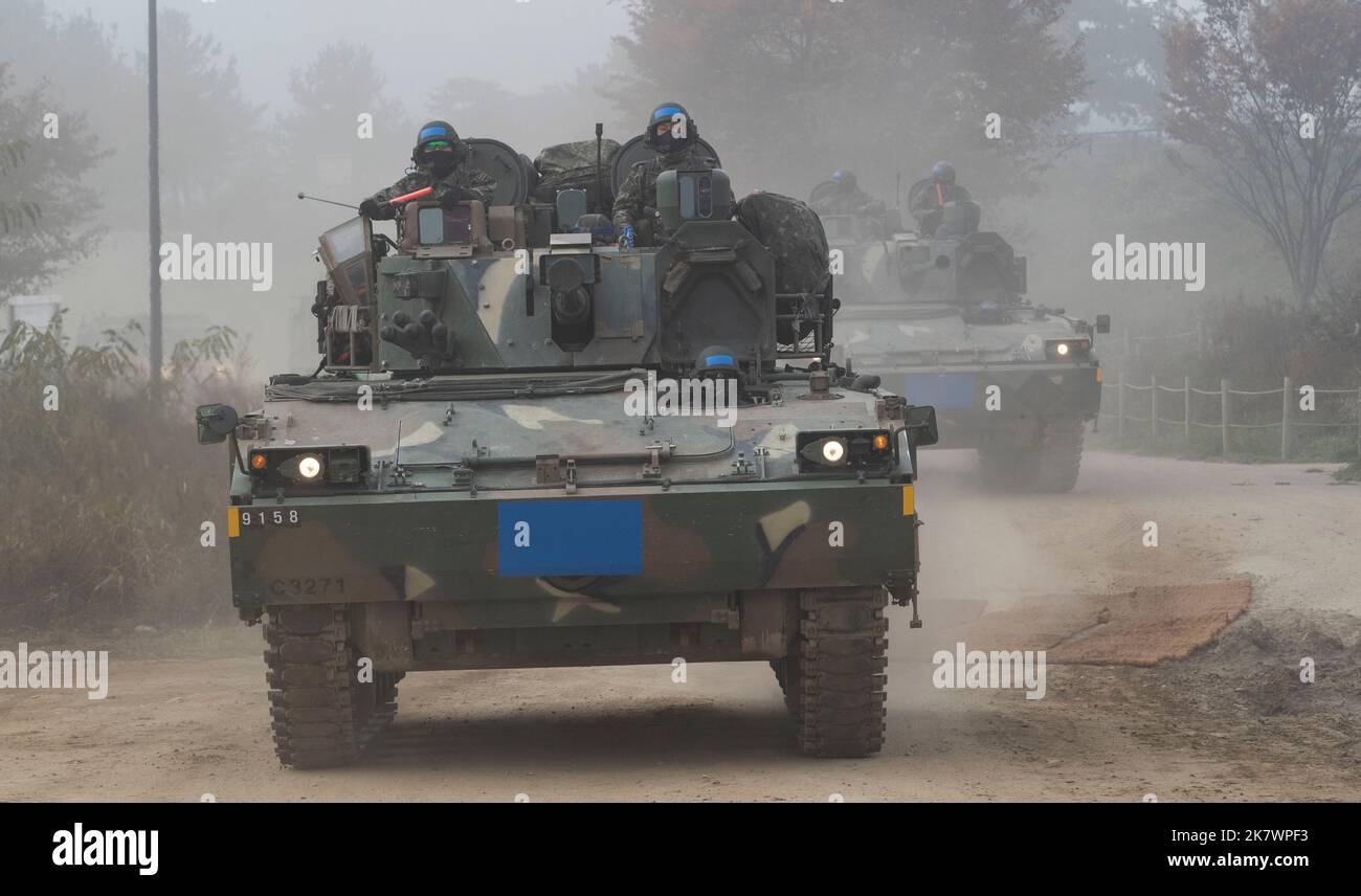 Yeoju, South Korea. 19th Oct, 2022. South Korean military's K2 tanks ...