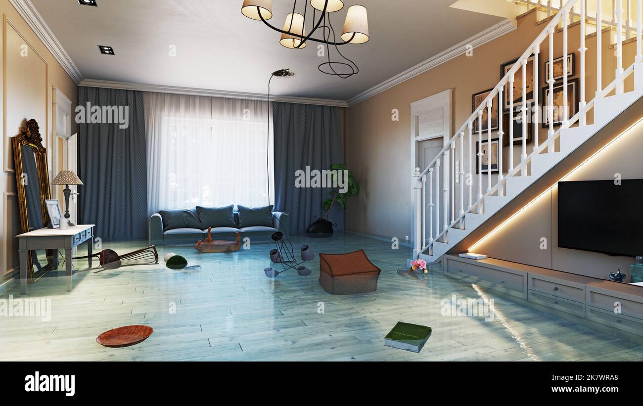 Close-up Of Flooded Floor In the living room From Water Leak Stock ...