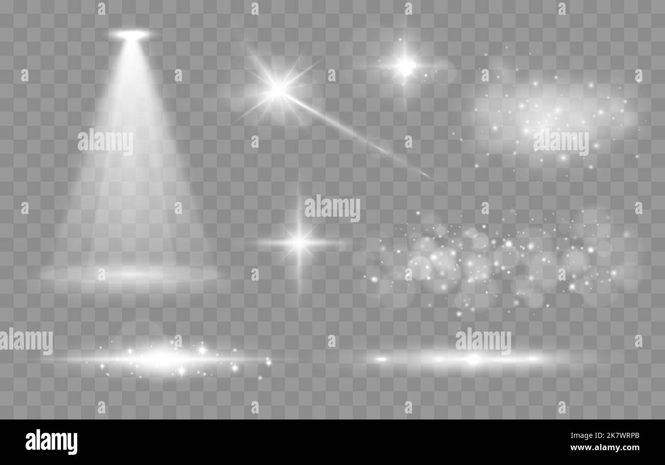 Shine glowing stars. Vector lights and sparks isolated on transparent ...