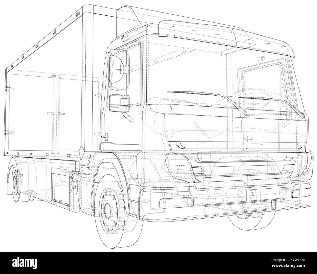 Commercial cargo van. Wire-frame Truck freight. Wire-frame line ...