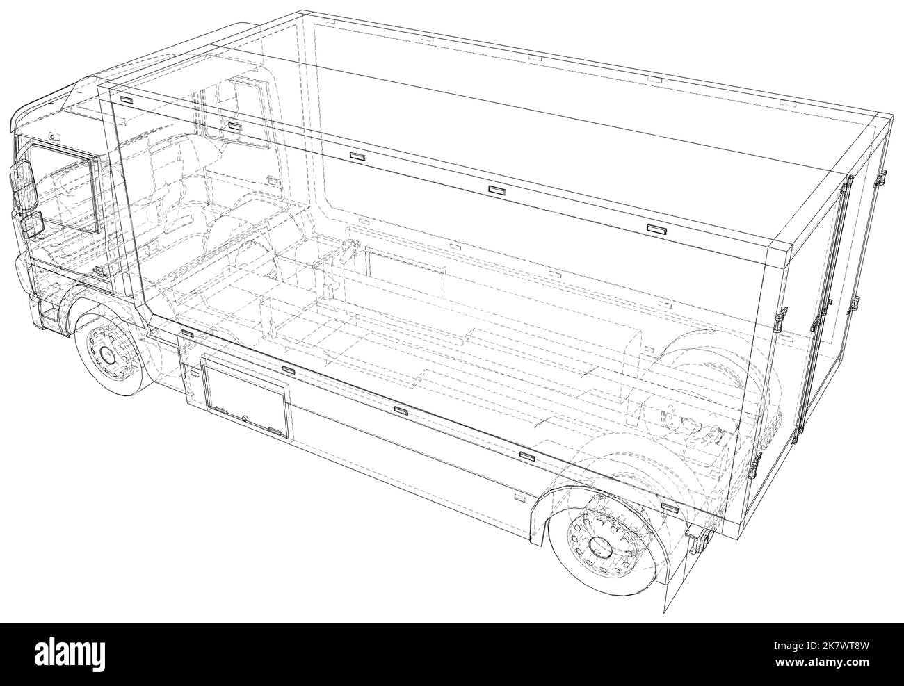 Cargo van vector. Isolated Wire-frame Truck freight. Wire-frame line ...