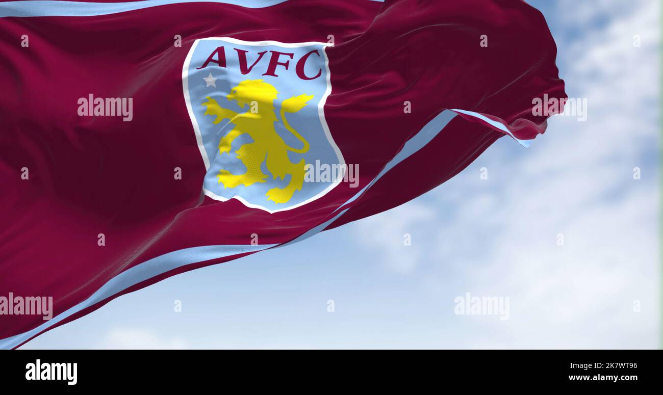 Birmingham, UK, May 2022: The flag of Aston Villa Football Club waving ...