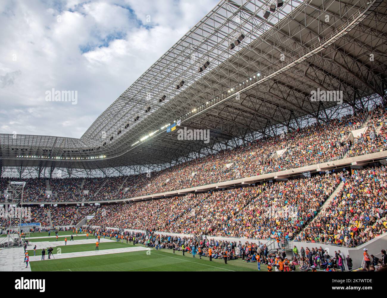 Spectators on the podium of the stadium Lviv-Arena Stock Photo - Alamy