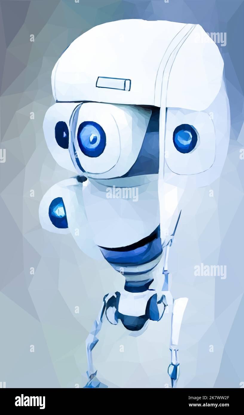 White robot with three cameras. It has a human stature. Illustration in ...