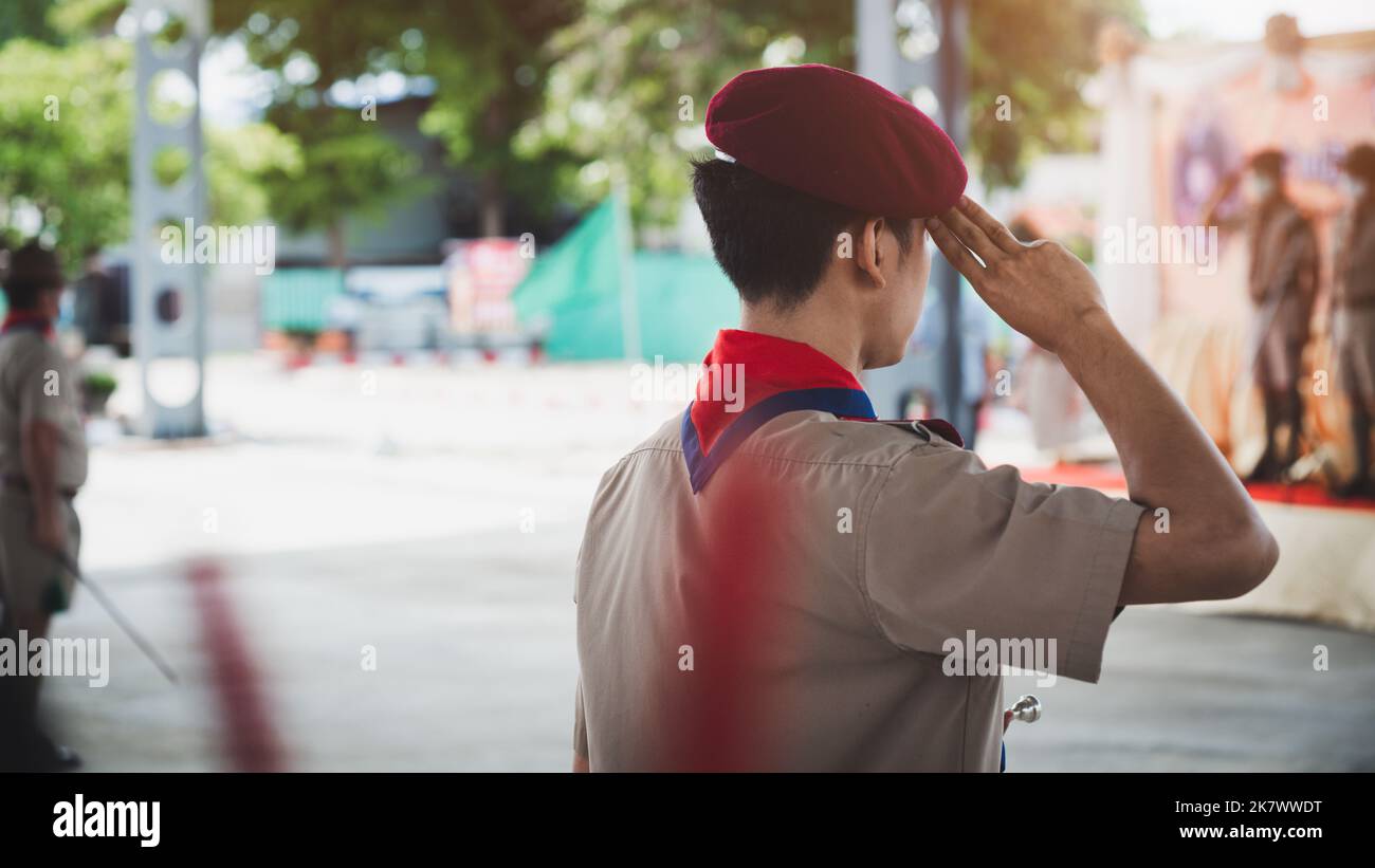 The Scout Master show respect homage to his superiors Stock Photo - Alamy