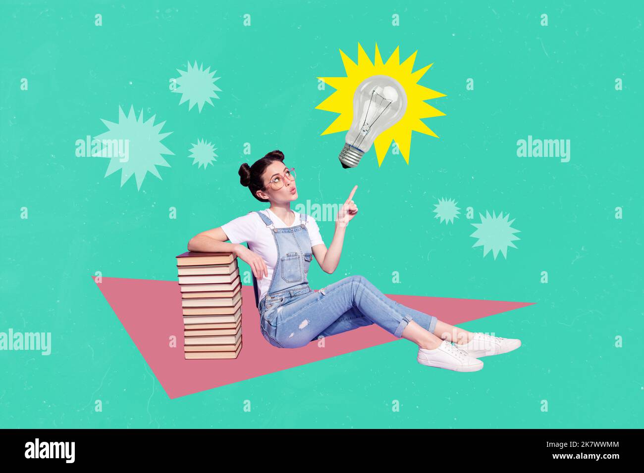 Creative drawing collage picture of genius smart student young woman ...