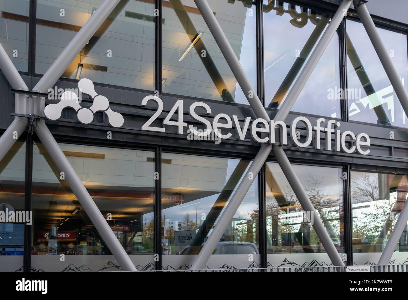 Oslo, Norway - October 14, 2022: Close up of 24SevenOffice sign on its ...
