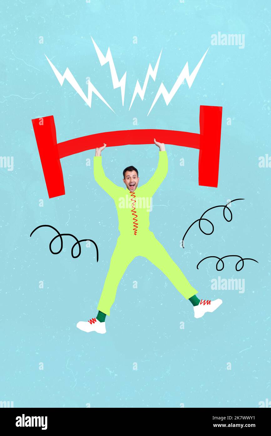 Composite collage picture image of funny strong sportsman lifting big ...