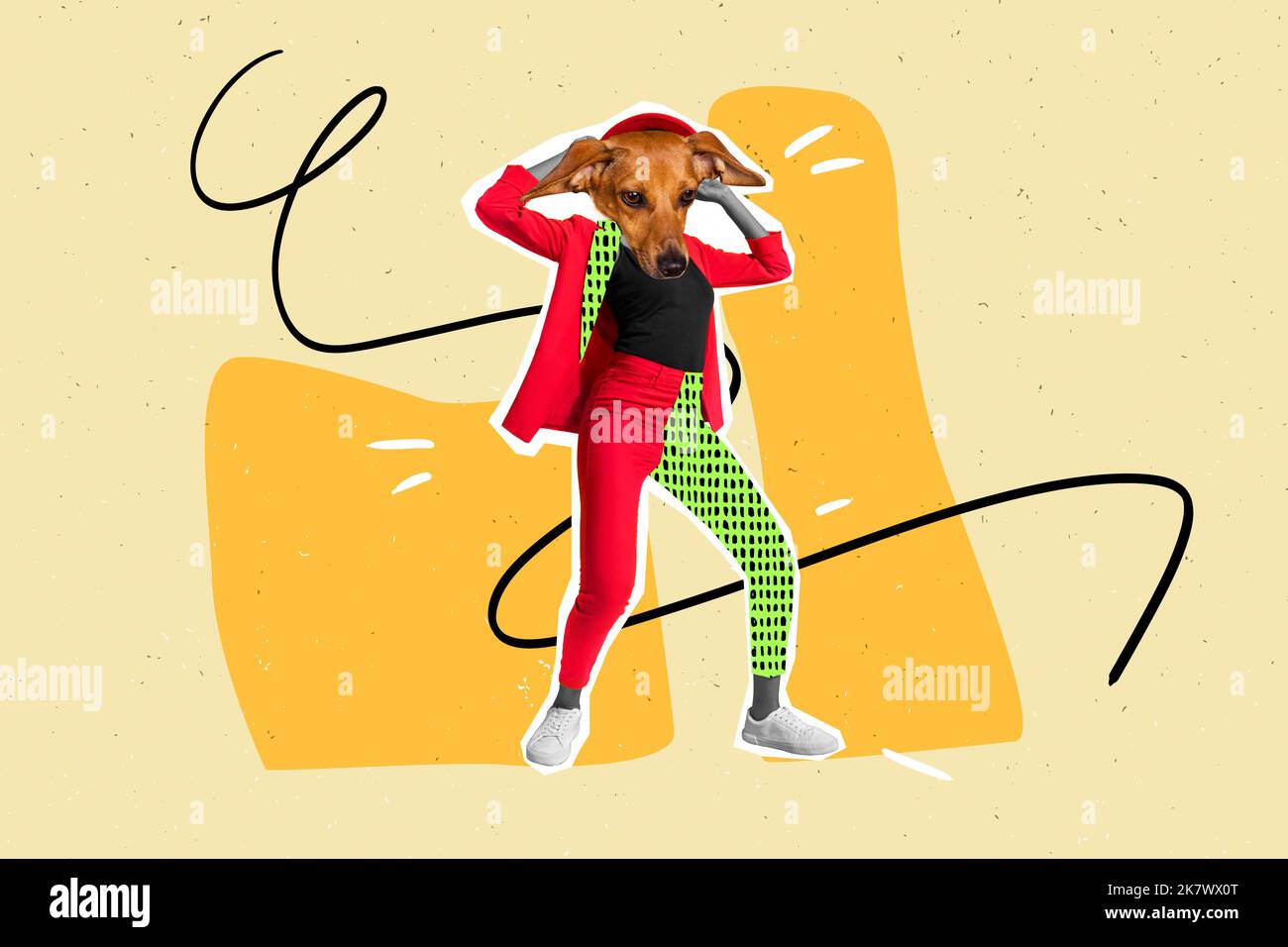 Collage 3d image of pinup pop retro sketch of funny funky young woman ...