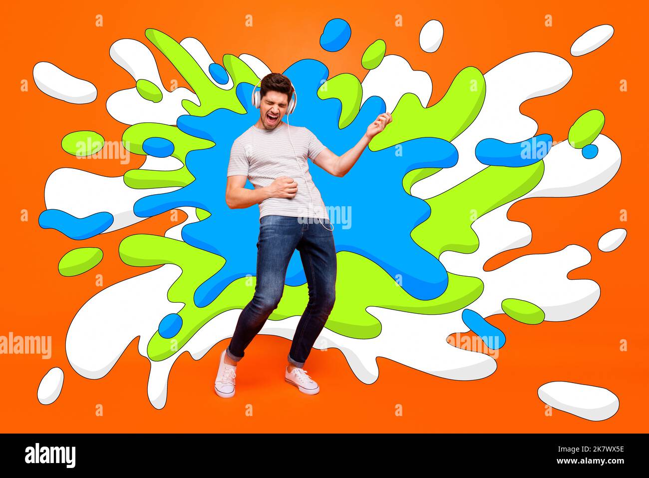 Collage 3d image of pinup pop sketch of funny funky young man playing ...
