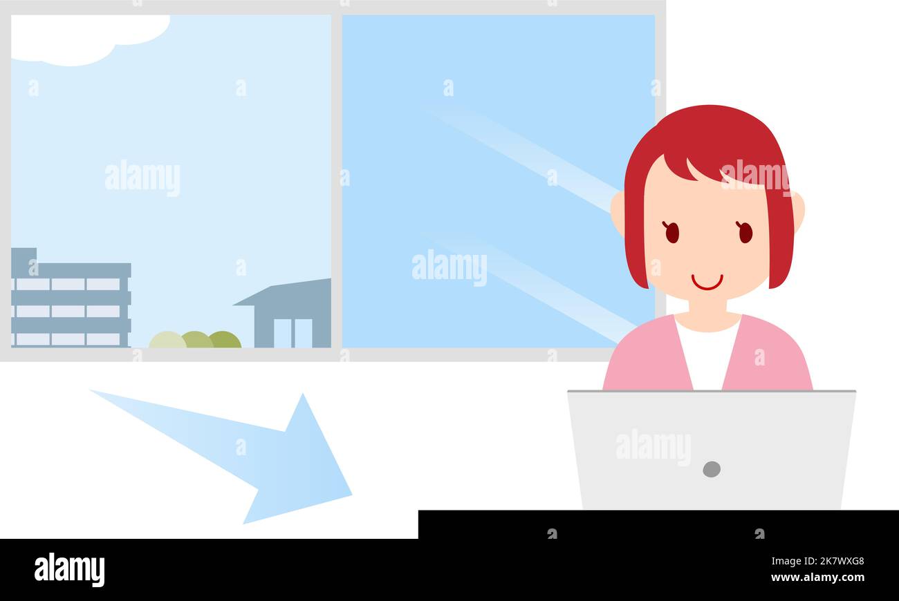 Illustration of a person touching a personal computer while ventilating ...