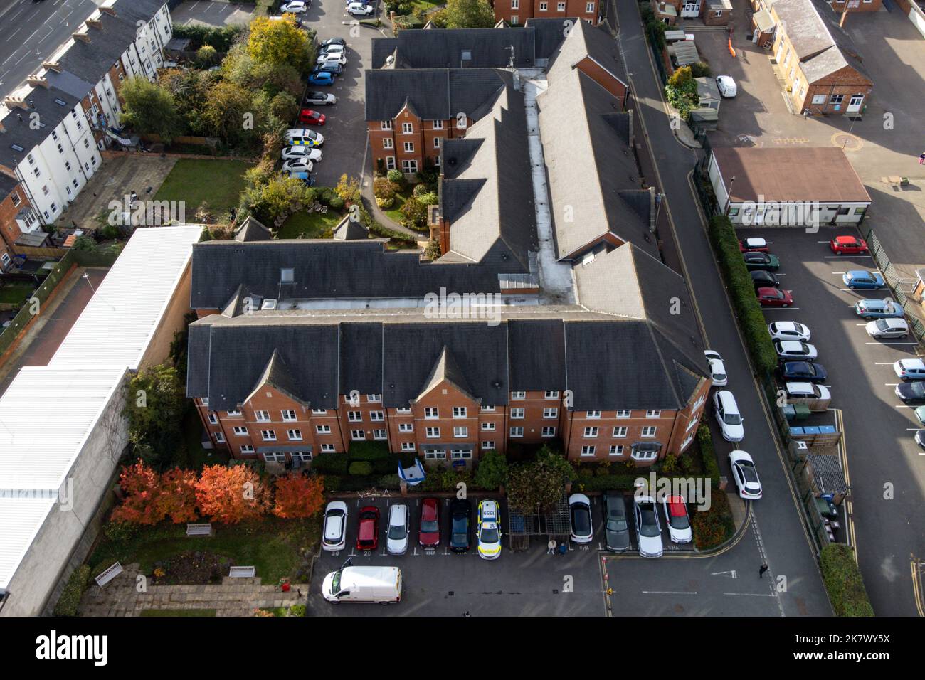 An aerial view of the scene in School Lane in Banbury, Oxfordshire ...