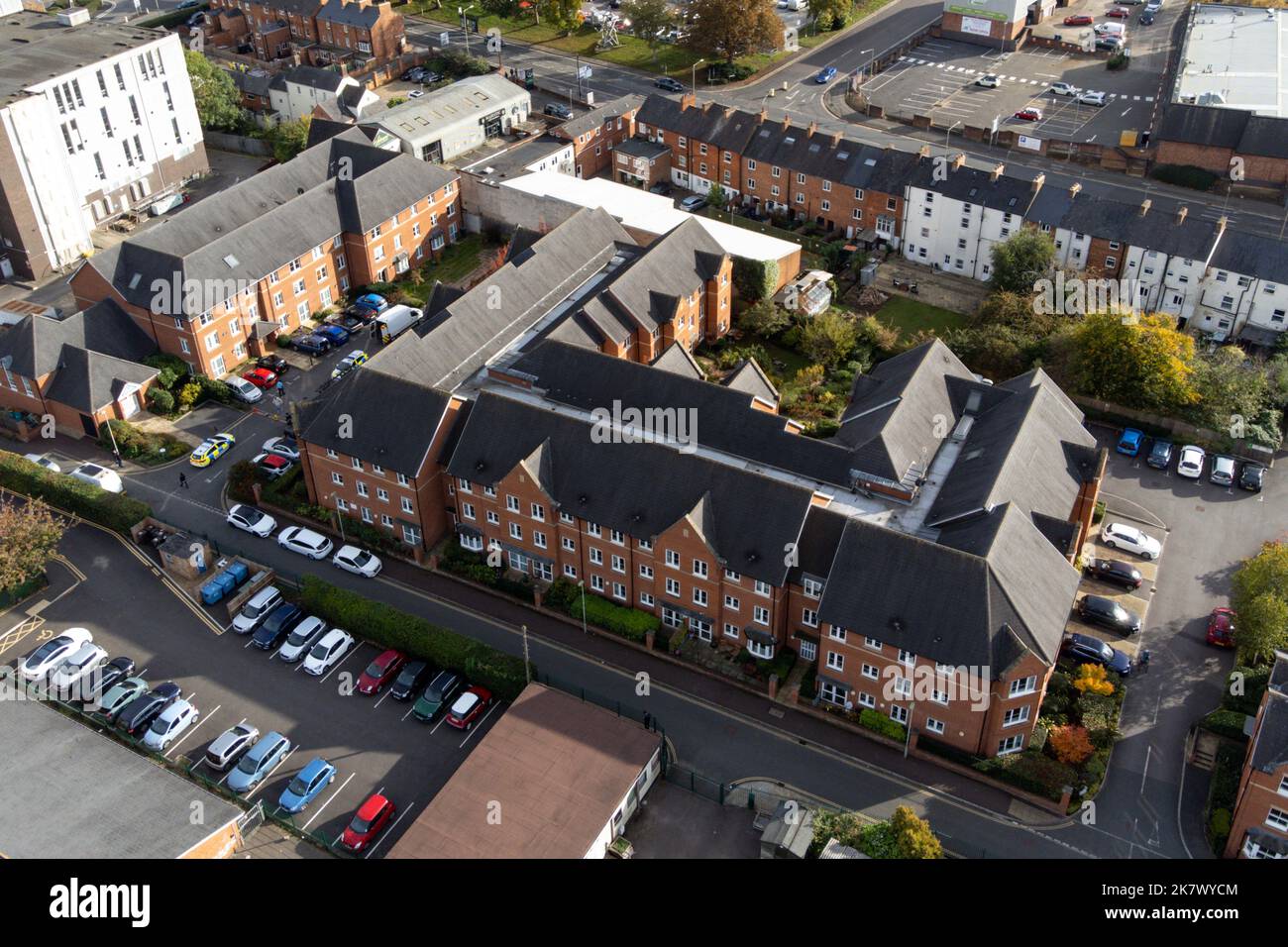An aerial view of the scene in School Lane in Banbury, Oxfordshire ...