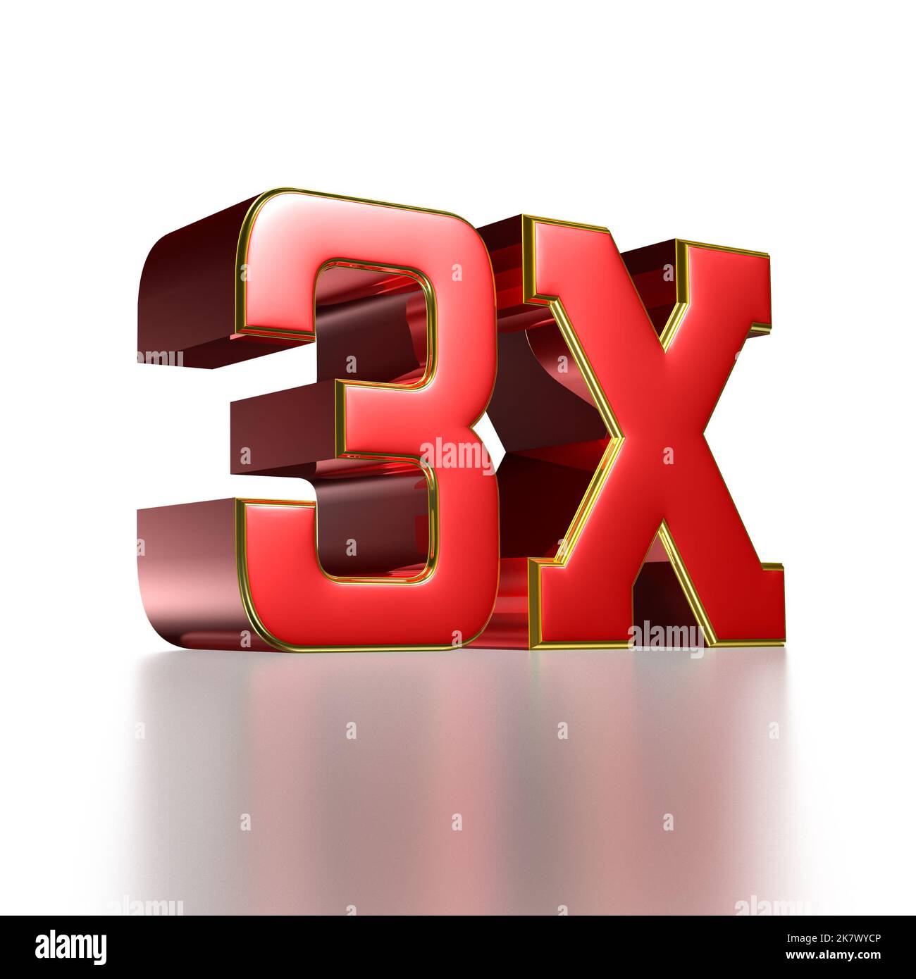 3X red with gold border 3D illustration on white background have work ...