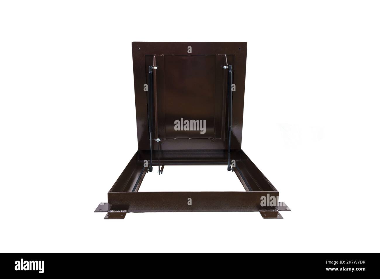 Metal hidden revision hatch for paving stones on a white background ...