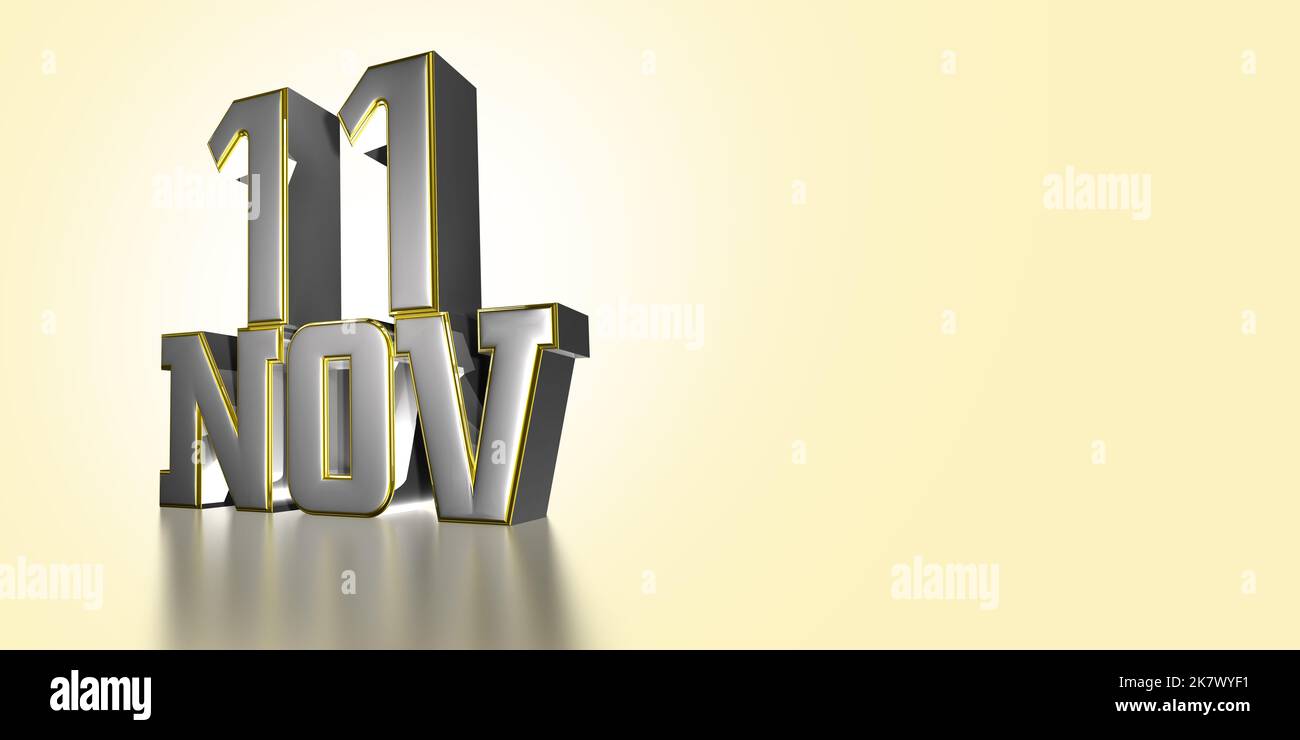 Nov 11 st.Day 11 of November month stainless steel gold rim 3D ...