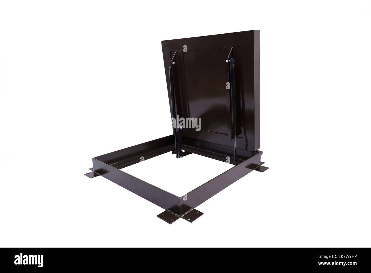 Metal hidden revision hatch for paving stones on a white background ...