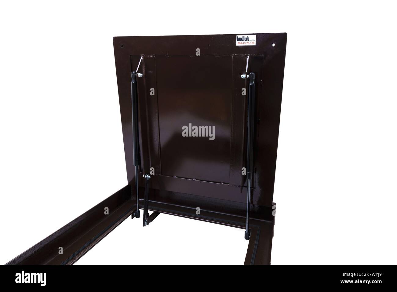 Metal hidden revision hatch for paving stones on a white background ...