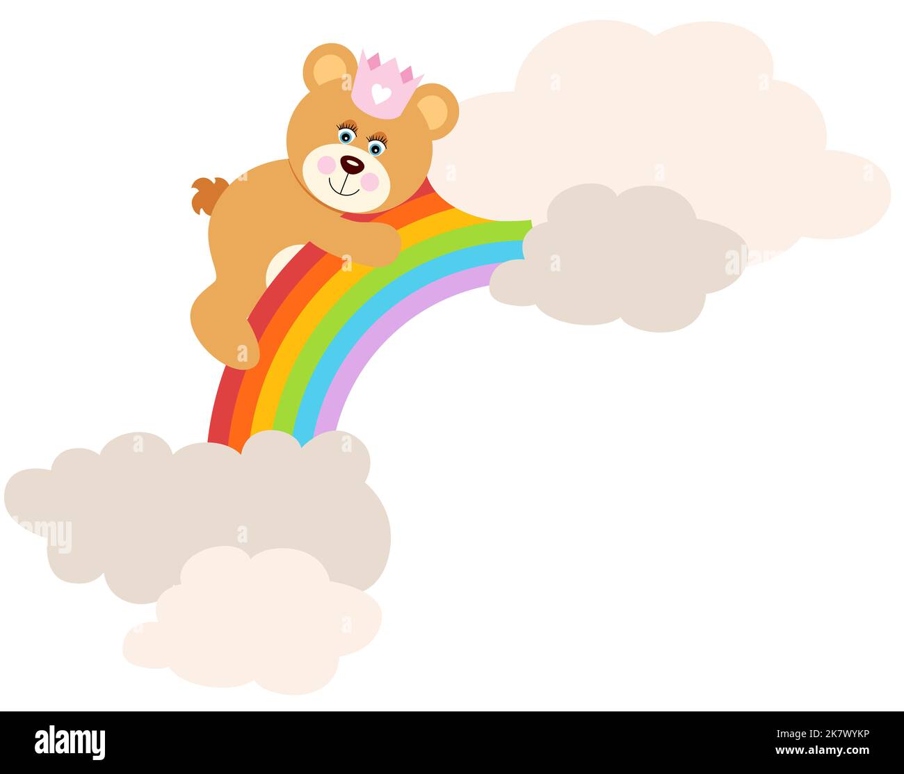Cute princess teddy bear on rainbow with clouds Stock Photo - Alamy