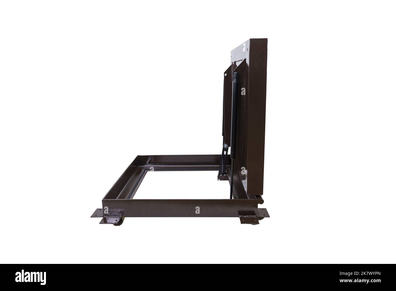 Metal hidden revision hatch for paving stones on a white background ...