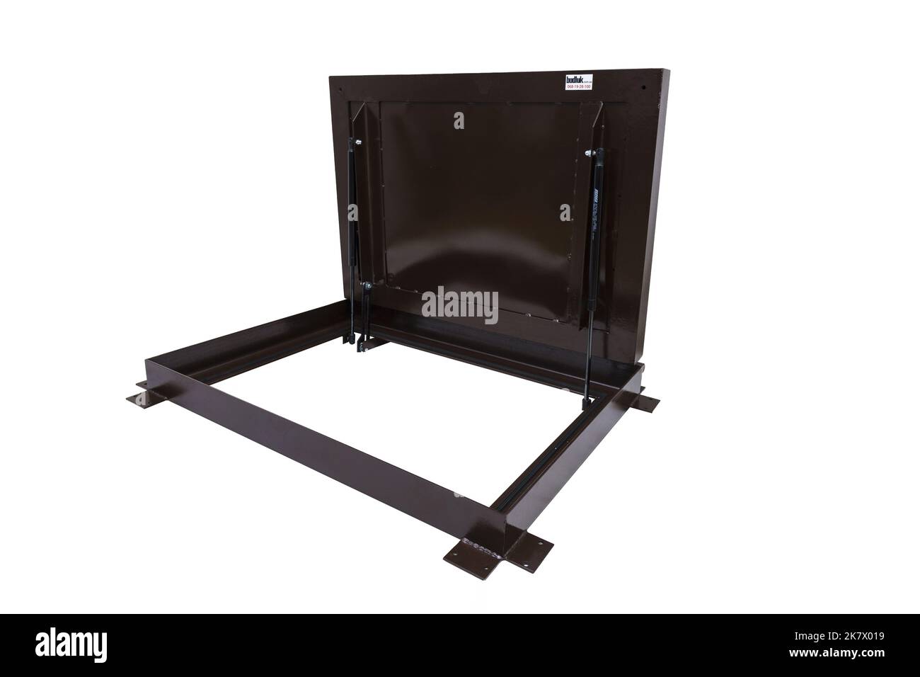 Metal hidden revision hatch for paving stones on a white background ...