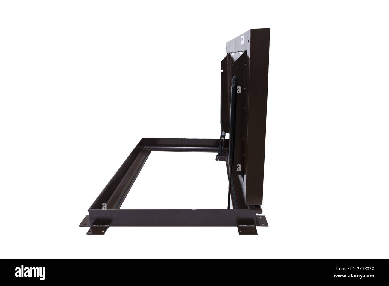 Metal hidden revision hatch for paving stones on a white background ...